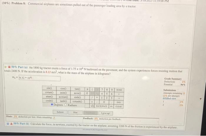 Solved (10\%) Problem 8: Commereial airplanes are sometimes | Chegg.com