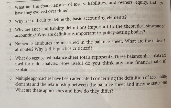 Solved 1. What are the characteristics of assets, | Chegg.com