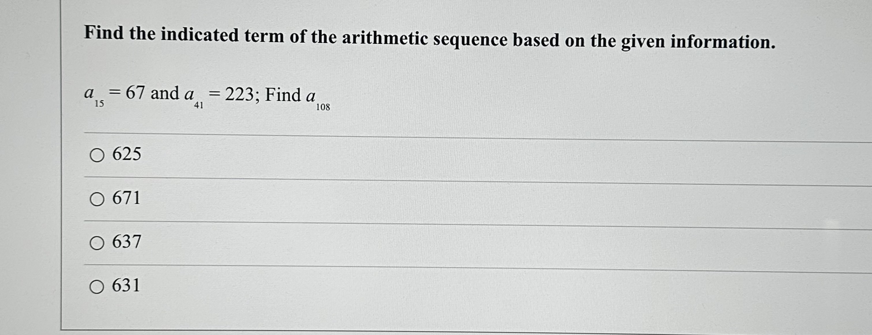 Solved Find the indicated term of the arithmetic sequence | Chegg.com