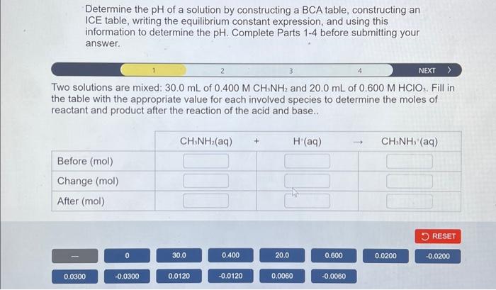 Solved Determine the pH of a solution by constructing a BCA | Chegg.com