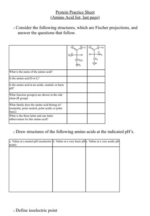 Solved Protein Practice Sheet (Amino Acid list, last page) | Chegg.com