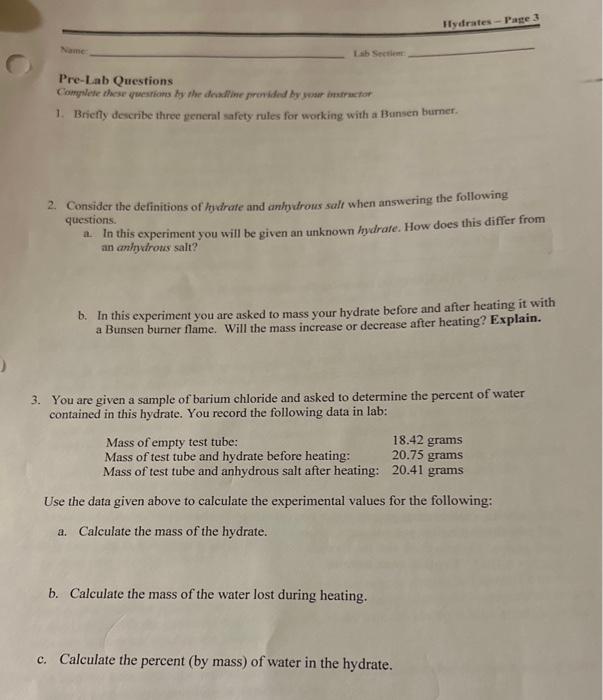 Solved Pre-Lab Questions 1. Briefly describe throe general | Chegg.com