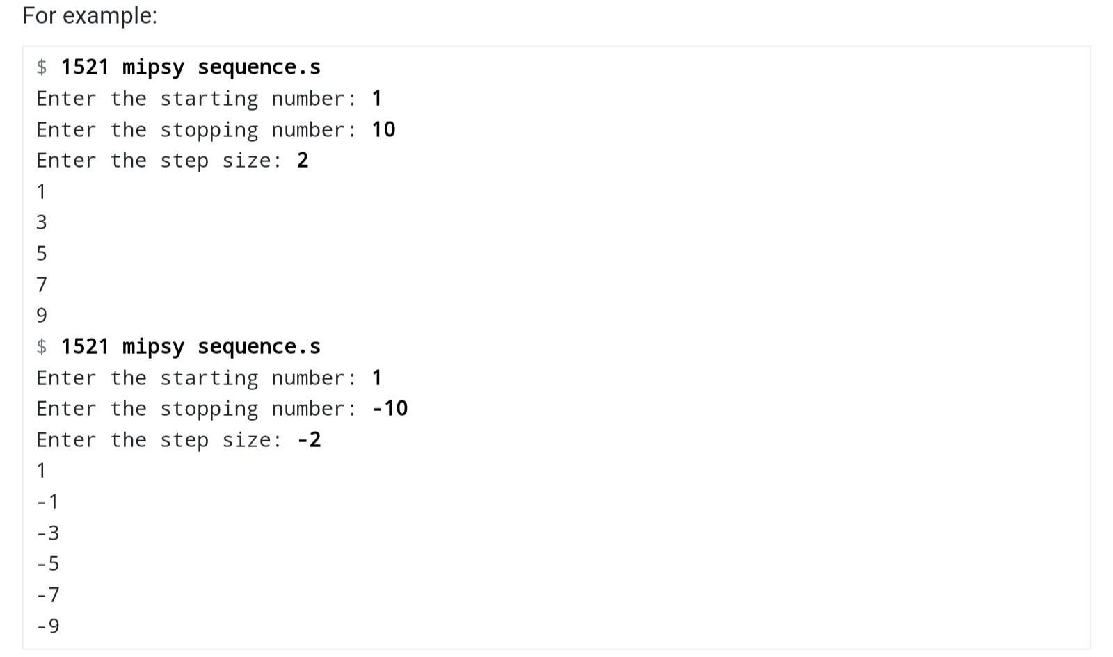 Solved r example:$1521 mipsy sequence.s Enter the starting | Chegg.com