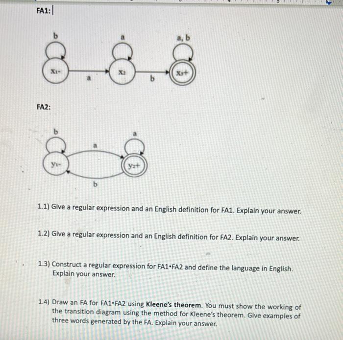 Solved FA2: 1.1) Give a regular expression and an English | Chegg.com