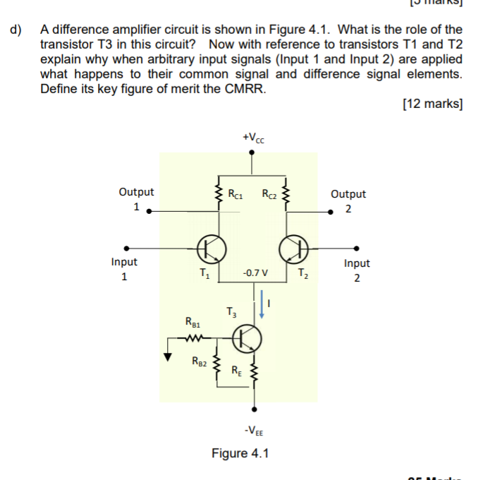Solved d) A difference amplifier circuit is shown in | Chegg.com