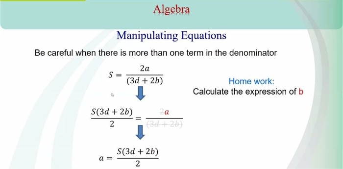 Solved Algebra Manipulating Equations Be careful when there | Chegg.com