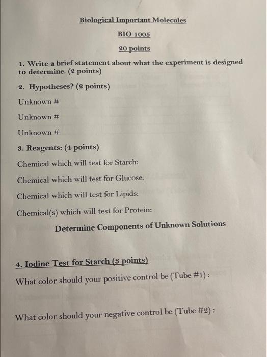 Solved LABORATORY 4 Biologically Important Molecules The | Chegg.com