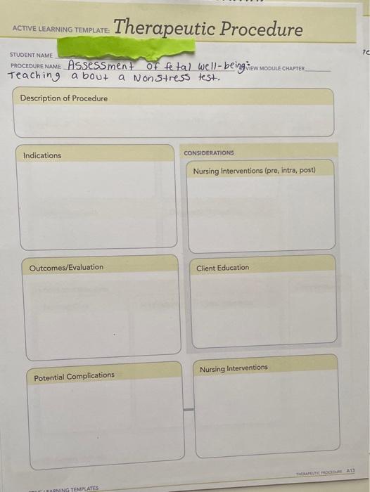 Solved ACTIVE LEARNING TEMPLATE Therapeutic Procedure 70 | Chegg.com