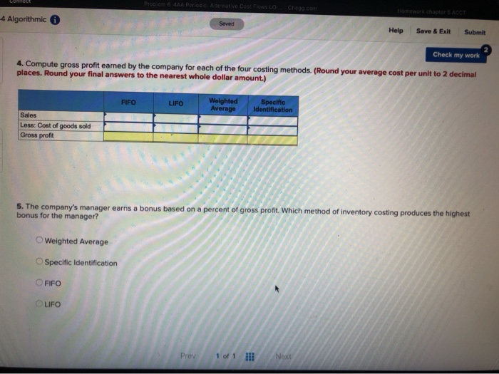 Solved 4 Algorithmic Saved Help Save & Exit Subm Check my | Chegg.com