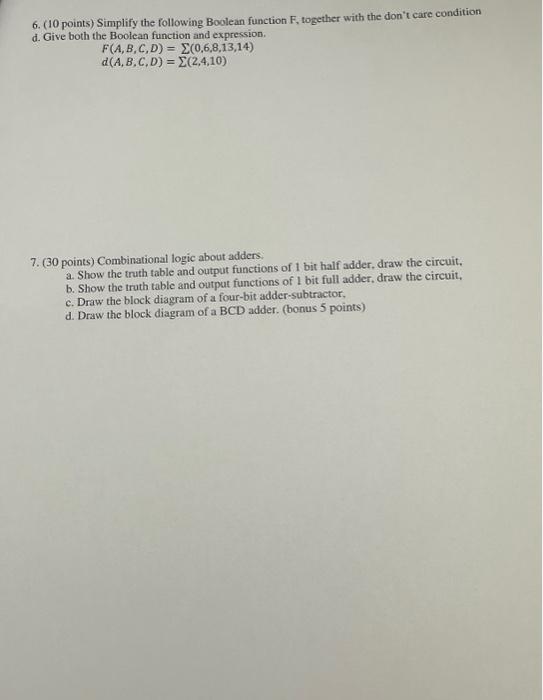 Solved please help6. (10 points) Simplify the following | Chegg.com