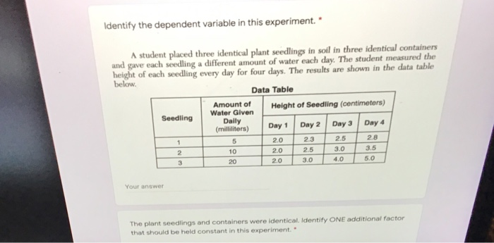 Solved Identify The Dependent Variable In This Experiment A Chegg