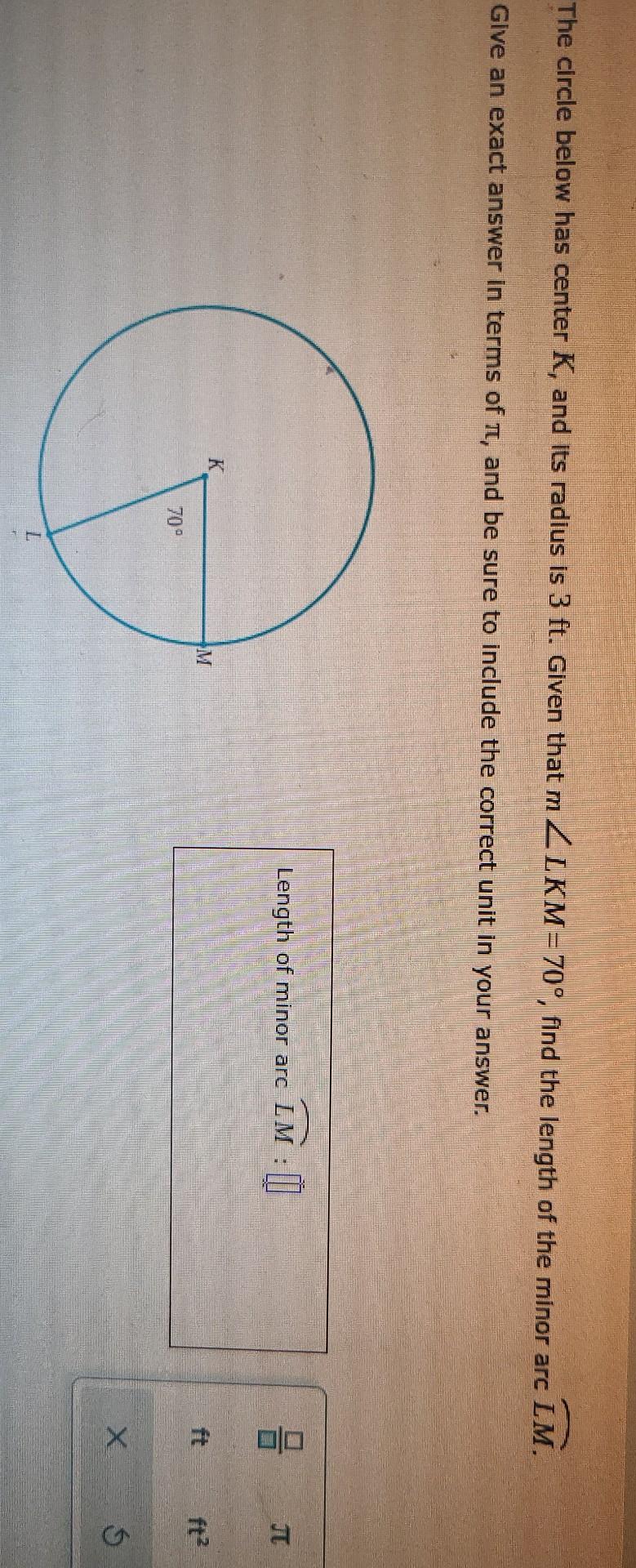 Solved The circle below has center K, and its radius is 3 | Chegg.com