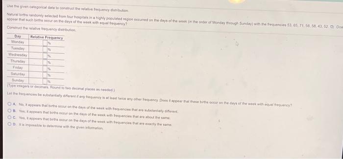 Solved Use the given categorical data to construct the | Chegg.com