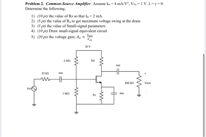 Solved Problem 1. Common-Gate Amplifier: Assume kp = 2 | Chegg.com