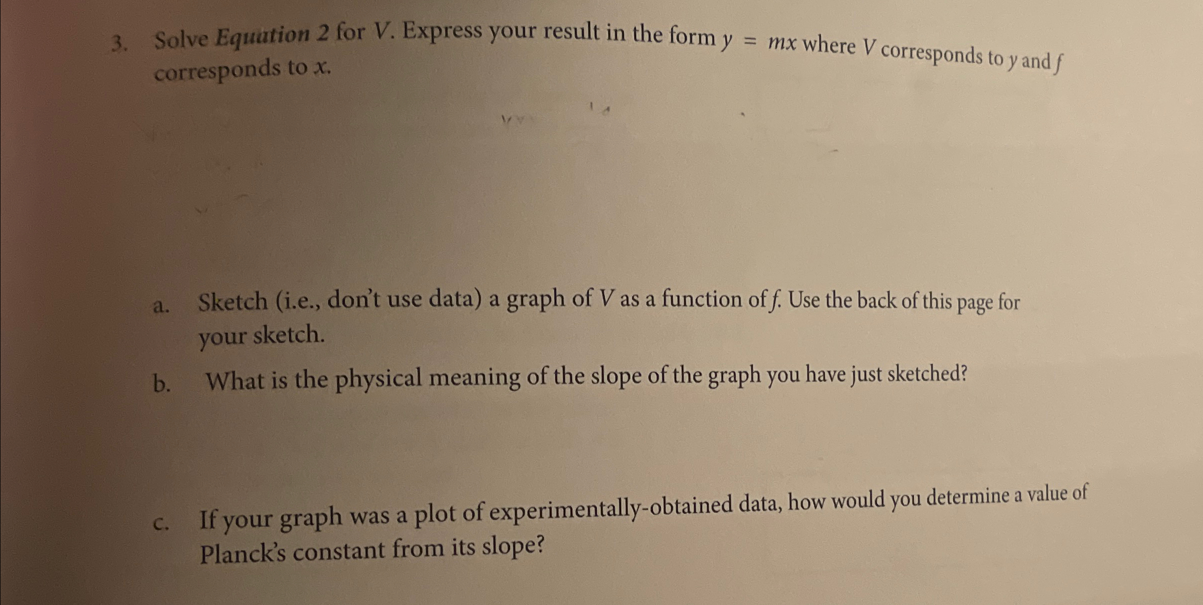 Solved Solve Equation 2 for V. Express your result in the | Chegg.com Solved Solve Equation 2 for V. Express your result in the | Chegg.com