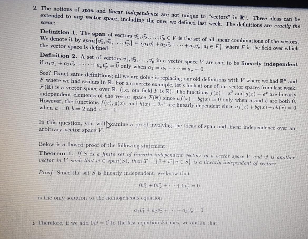 Solved 2. The notions of span and linear independence are | Chegg.com