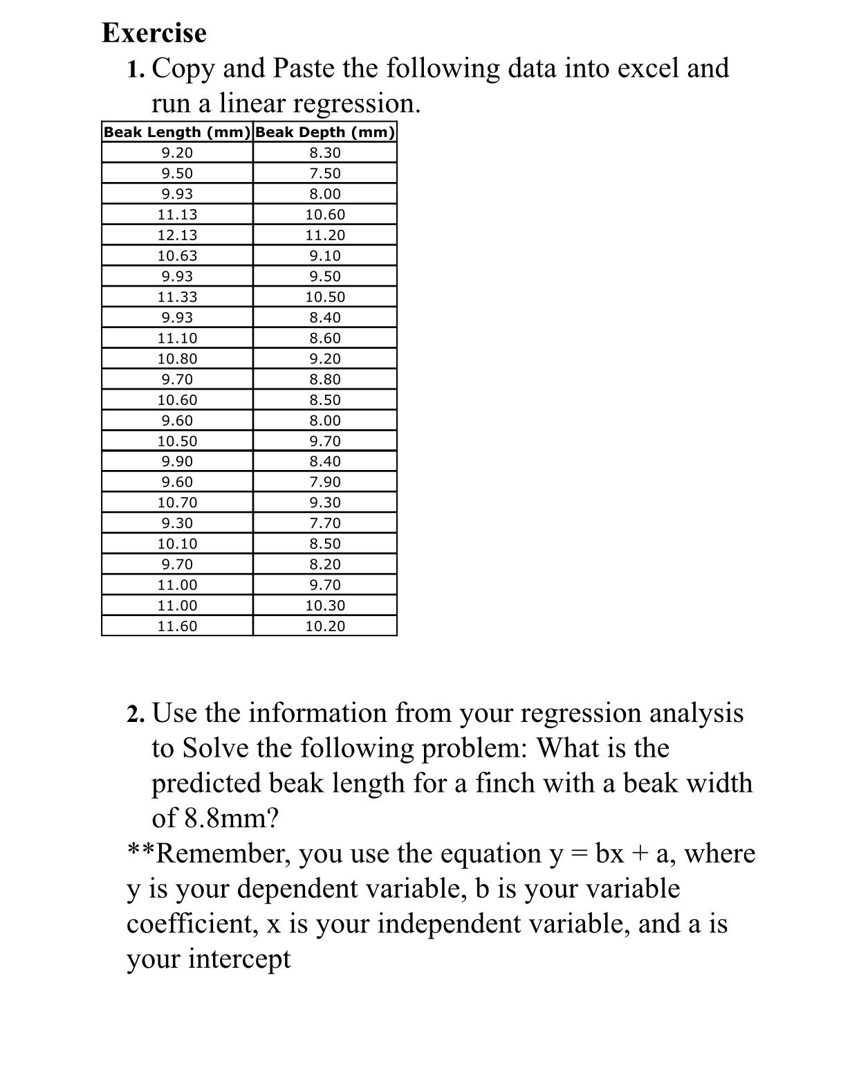 Solved ExerciseCopy and Paste the following data into excel | Chegg.com