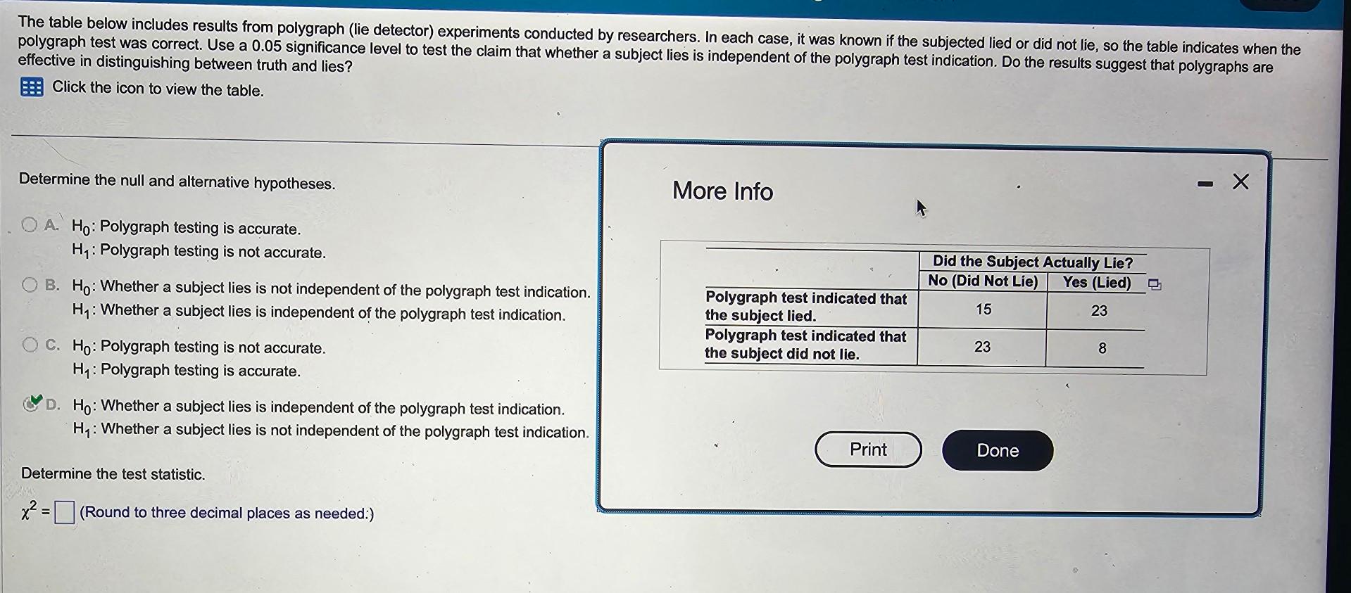 Solved The table below includes results from polygraph (lie | Chegg.com