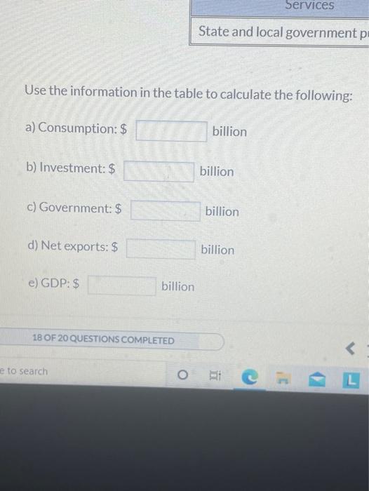Solved Services State and local government p Use the | Chegg.com