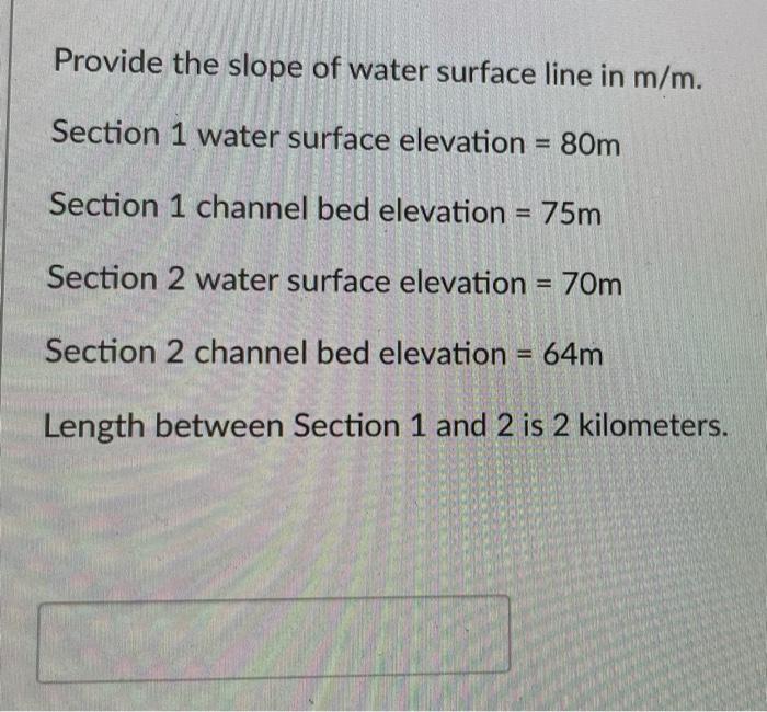 Solved Provide the slope of water surface line in m/m. | Chegg.com