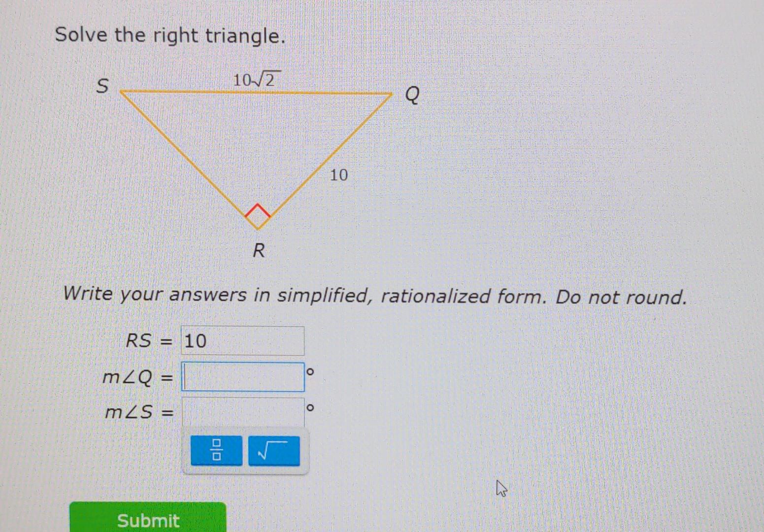 Solved Solve the right triangle. Write your answers in | Chegg.com