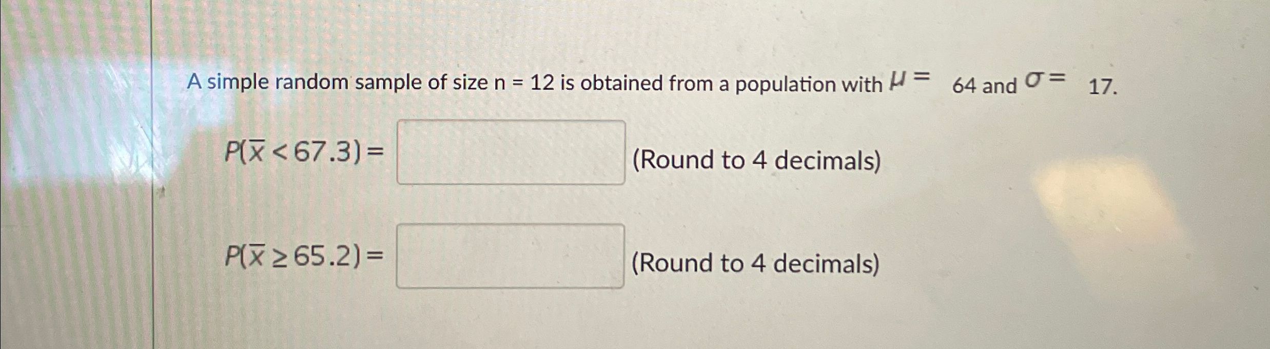 Solved A simple random sample of size n=12 ﻿is obtained from | Chegg.com