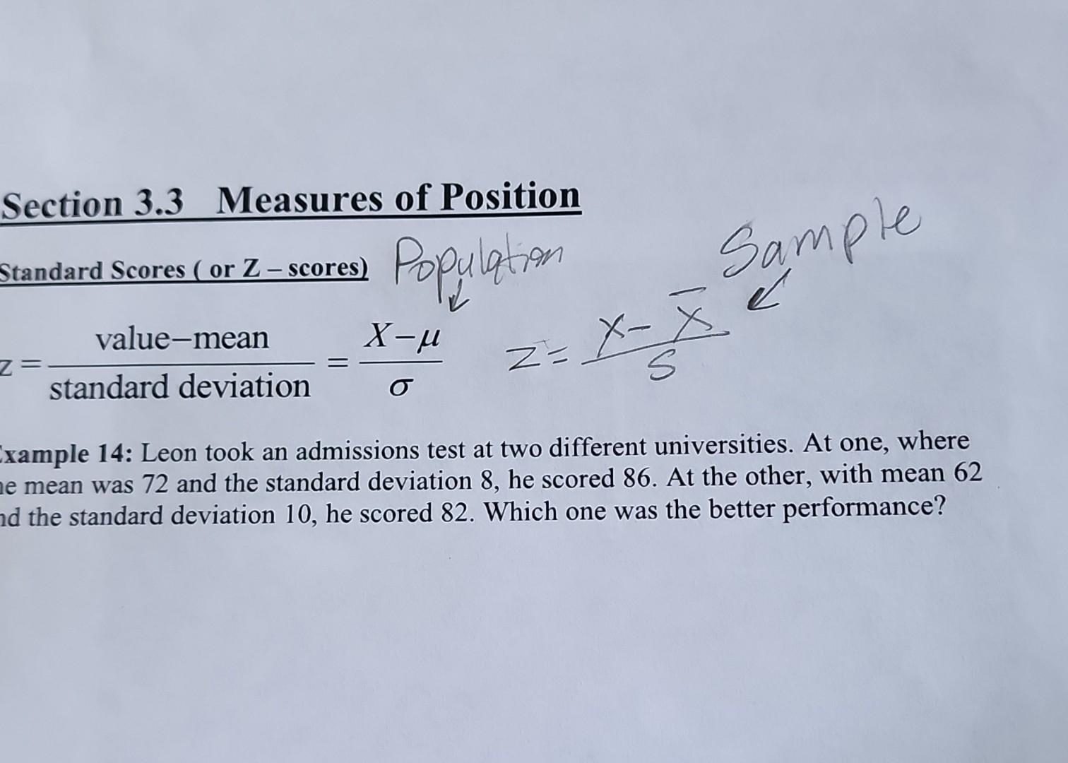 Solved Section 3.3 Measures of Position Standard Scores (or | Chegg.com