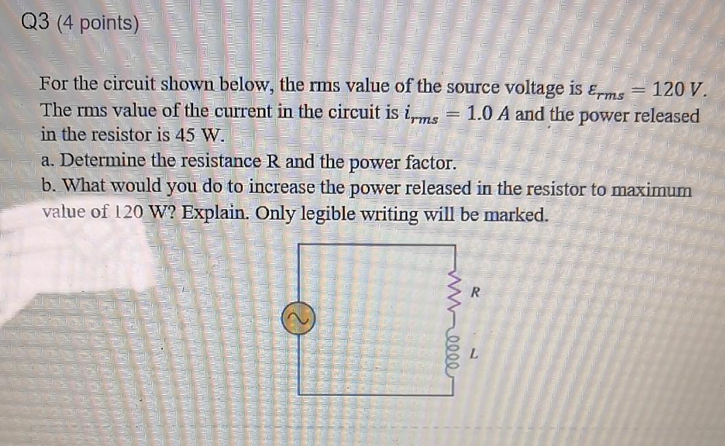 Solved Q3 (4 points) For the circuit shown below, the rms | Chegg.com
