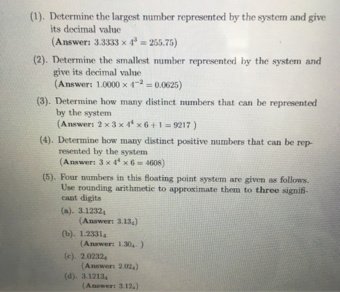 Solved 4. A floating point system (8.t, L.U) = (4,5, -2,3) 2 | Chegg.com