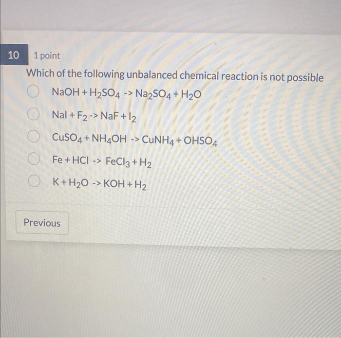 Solved Which of the following unbalanced chemical reaction | Chegg.com
