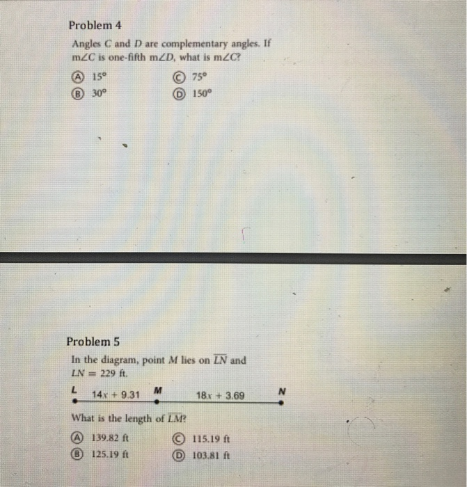 Solved Problem 4 Angles C and D are complementary angles. If | Chegg.com
