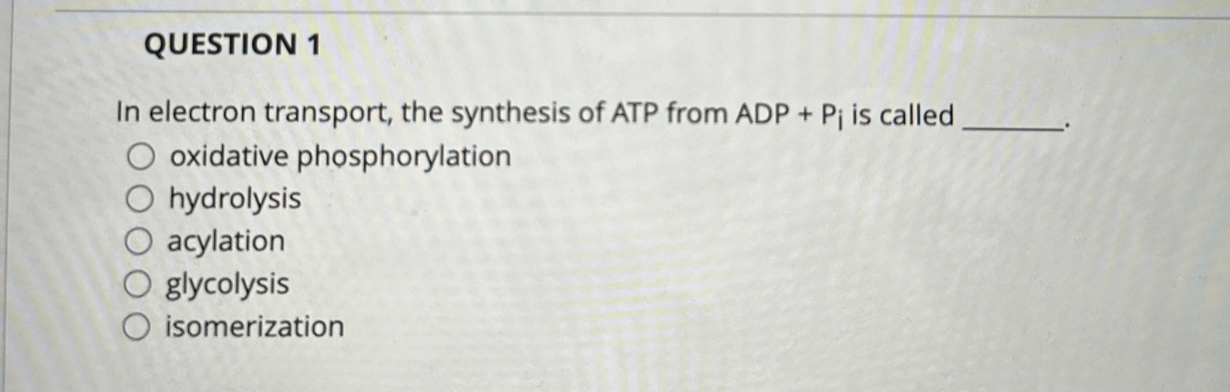 Solved QUESTION 1In electron transport, the synthesis of ATP | Chegg.com