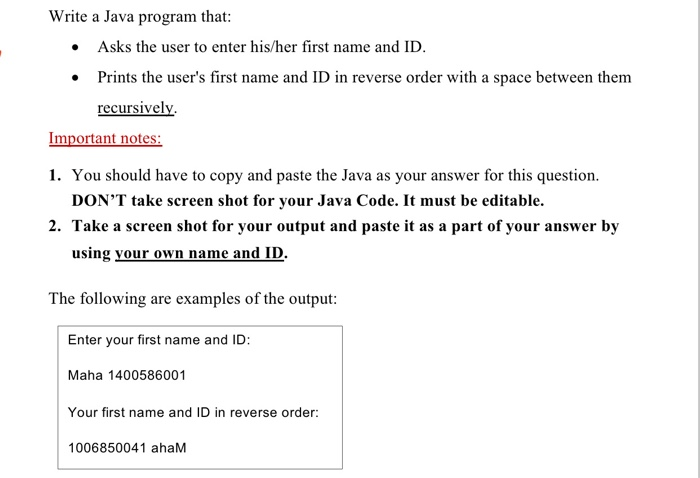 Solved Write a Java program that: • Asks the user to enter | Chegg.com