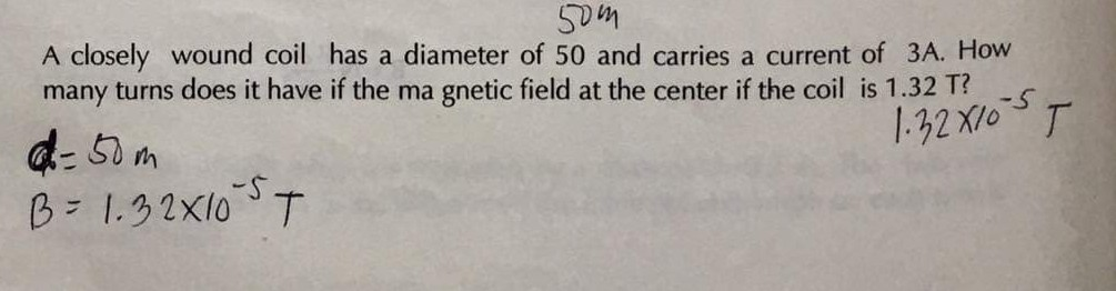 Solved som A closely wound coil has a diameter of 50 and | Chegg.com