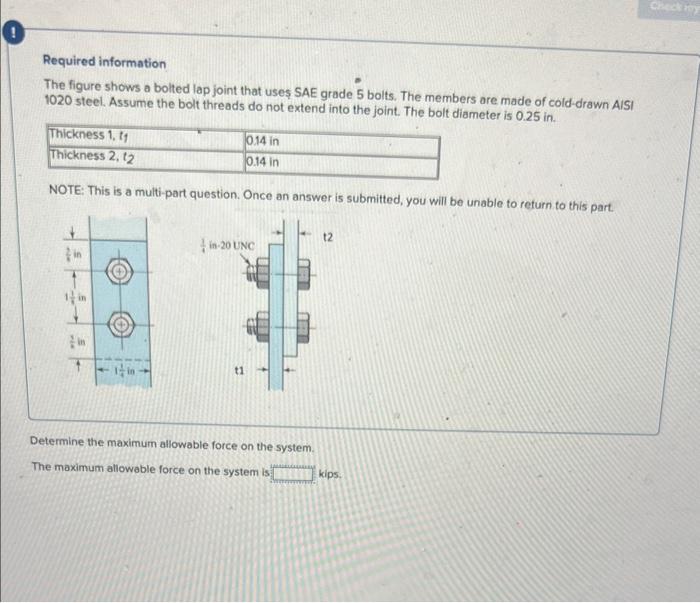 Solved Required information The figure shows a bolted lap | Chegg.com