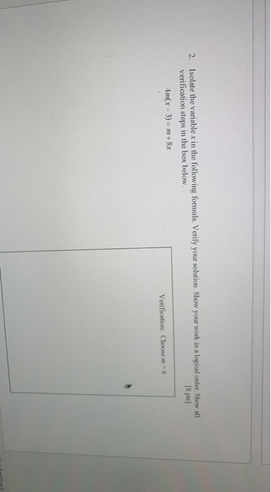 Solved 2. Isolate the variable x in the following formula. | Chegg.com