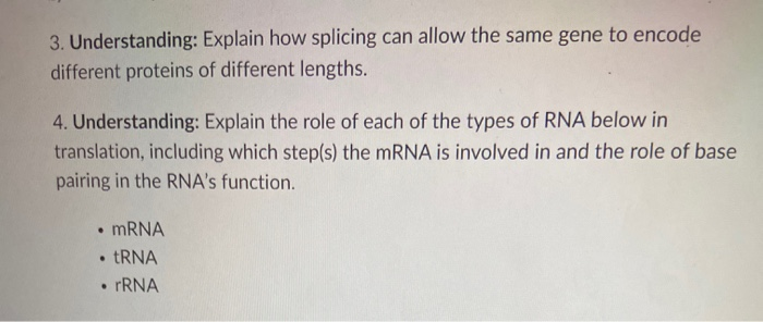Solved 3. Understanding: Explain how splicing can allow the | Chegg.com