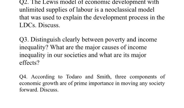 Solved Q2. The Lewis model of economic development with | Chegg.com