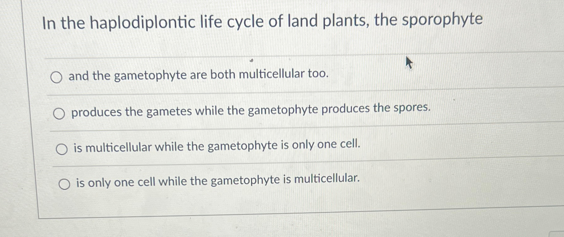 Solved In the haplodiplontic life cycle of land plants, the | Chegg.com
