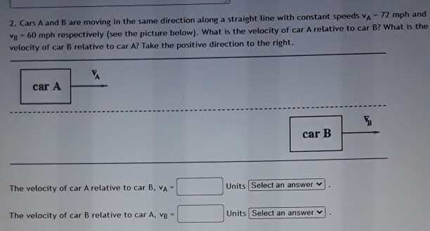 Solved 2. Cars A and B are moving in the same direction | Chegg.com