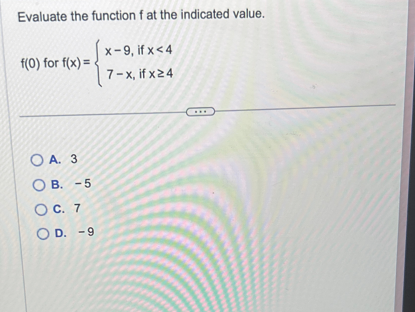 Solved Evaluate the function f ﻿at the indicated value.f(0) | Chegg.com
