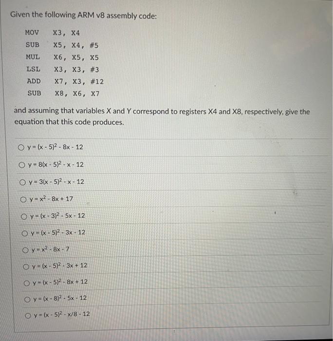 Solved Given the following ARM v8 assembly code: and | Chegg.com
