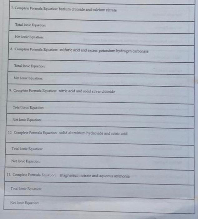 Solved 7. Complete Formula Equation burium chloride and | Chegg.com