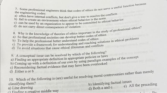 Solved 7. Some professional engineers think that codes of | Chegg.com