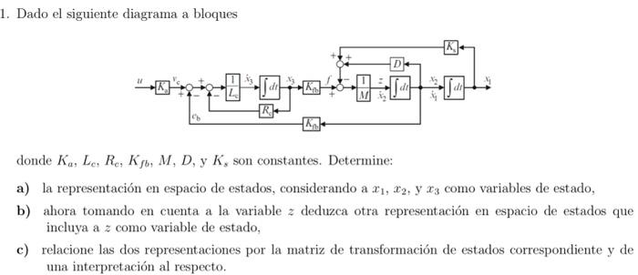 1. Dado el siguiente diagrama a bloques donde | Chegg.com