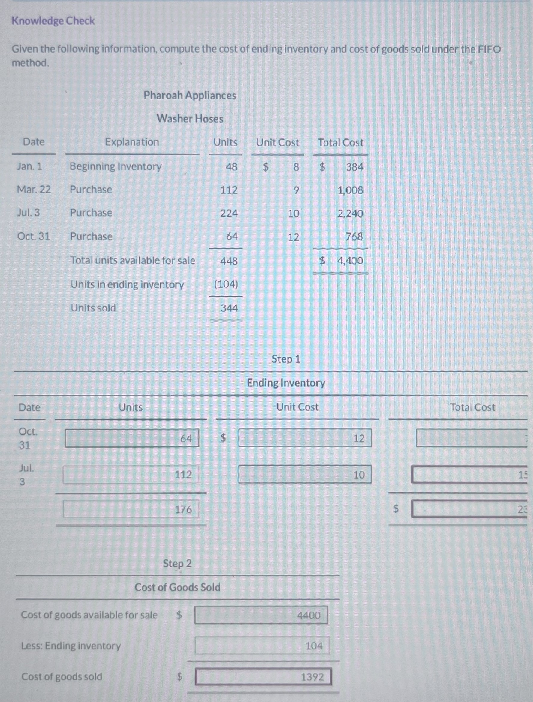 Solved Knowledge CheckGiven the following information, | Chegg.com