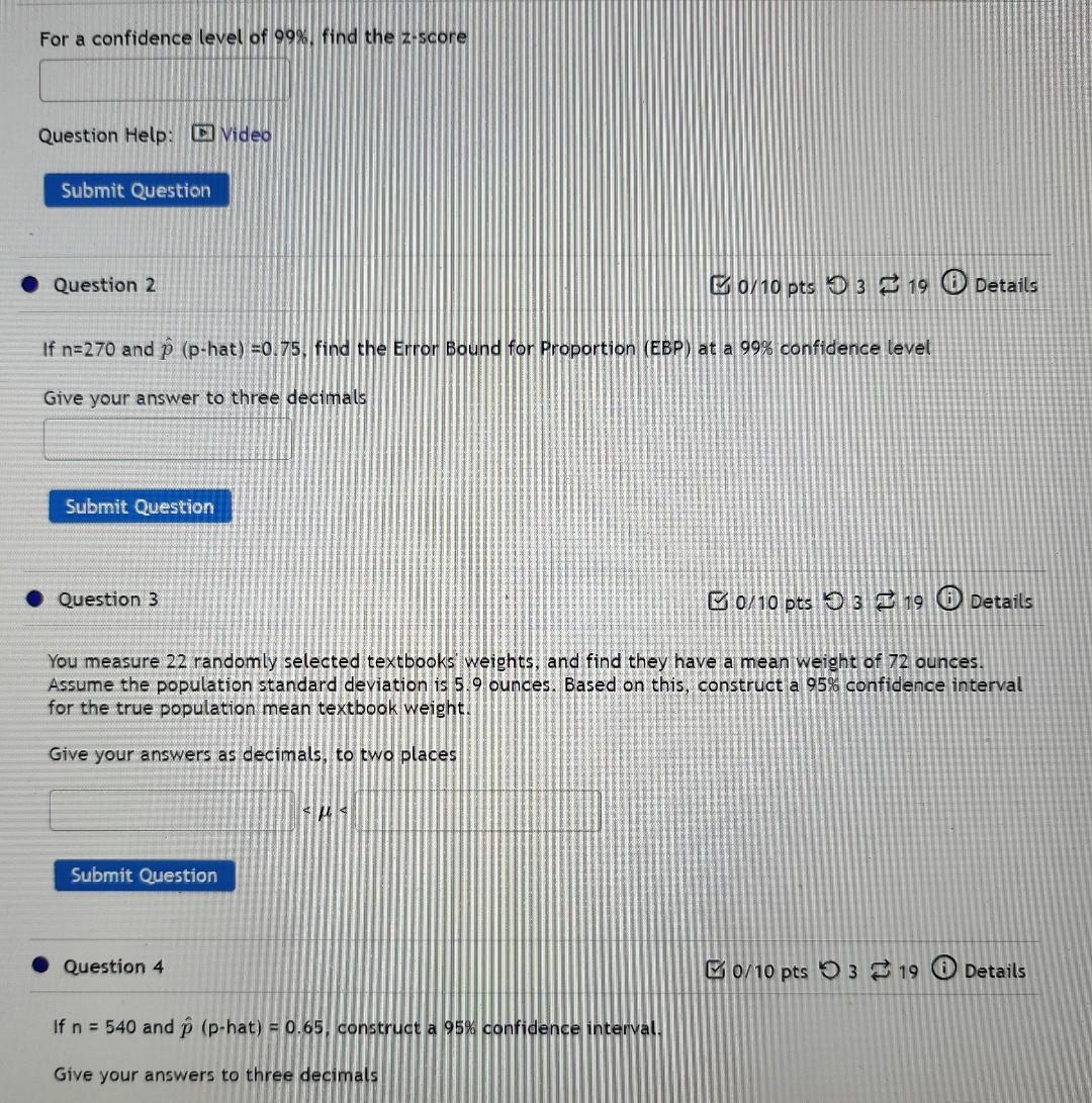 Solved For a confidence level of 99%. find the z-score | Chegg.com