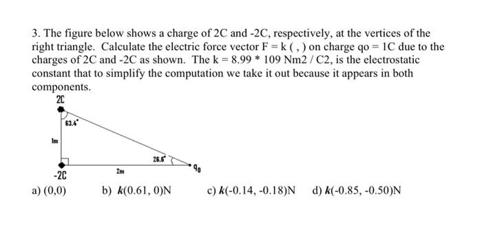 Solved 3. The figure below shows a charge of 2C and -2C, | Chegg.com
