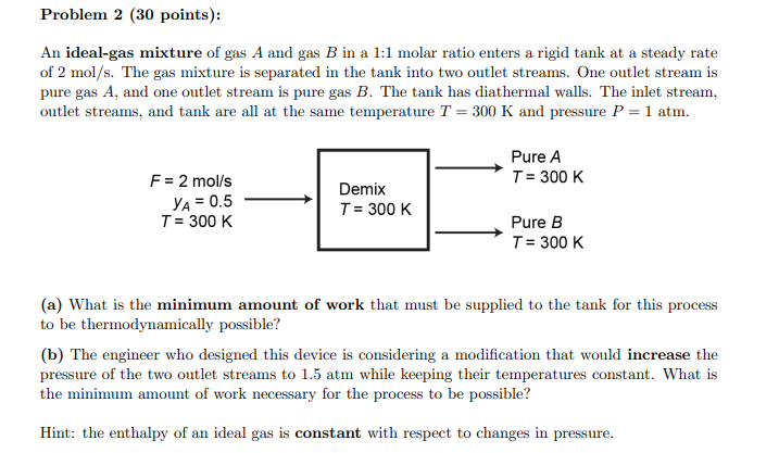 Problem 2 ( 30 ﻿points): An ideal-gas mixture of gas | Chegg.com
