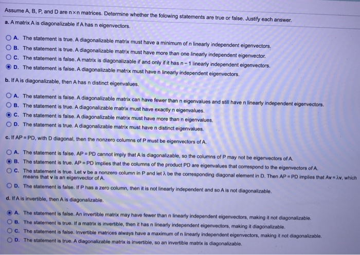 Solved Assume A, B, P, and are nxn matrices. Determine | Chegg.com